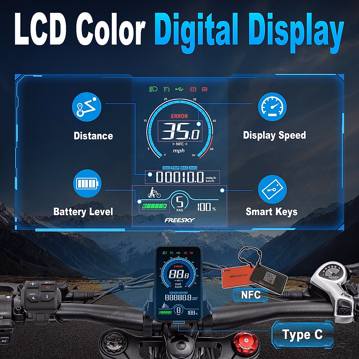 FREESKY 2000W Electric Bike with BAFANG Motor & 48V 30Ah Battery, 35MPH Max Speed, 120 Miles Range, Full Suspension Mountain Ebike, 26" Fat Tires, Smart Keys, Hydraulic Brakes, with Twist Throttle