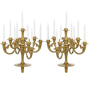 ifundom 2pcs Candle Holder Stand with 9Pcs Candle Vintage Candelabra Candlestick Cake Topper Gold Candlestick Holders Cake Toppers Ornaments for Wedding Birthday Party