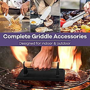 Griddle Accessories Kit Outdoor, Leonyo 17Pcs Heavy Duty Flat Top Grill Accessories for Cast Iron, Stainless Steel Metal Spatulas Set with 13" Rectangular Melting Dome, Burger Press, Tongs, BBQ Fork
