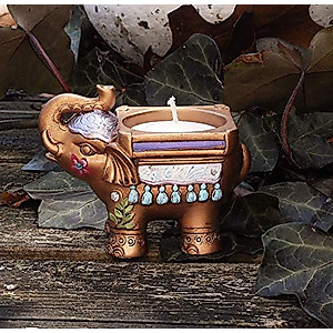 Painted Gold Elephant Tea Light Candle Holder Boho Indian Decor Accents Bohemian Decorations Small Gifts