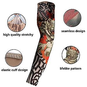 12 PCS Temporary Tattoo Sleeves for Men Women Seamless,Arts Arm Sunscreen Fake Piercings Tattoos Cover Up Sleeves,Designs Tiger, Crown Heart, Skull, Tribal,Etc Unisex Stretchable Cosplay Accessories