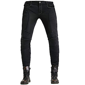 Summer Mesh Motorcycle Riding Jeans with Armor Motocross Racing Slim Stretch Pants (L=32, Black)