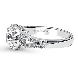 BERRICLE Sterling Silver Halo Wedding Engagement Rings Round Cubic Zirconia CZ Promise Split Shank Ring for Women, Rhodium Plated Size 7