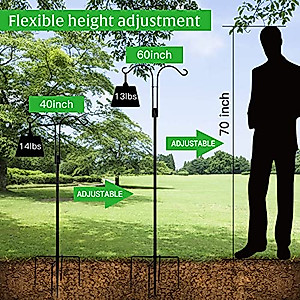 LOLOST 60 Inch Tall Shepherd Hooks with 5-Forked Base, Adjustable Heavy Duty Bird Feeder Pole Stand Hanger, Shepards Hooks for Outdoor Suitable for Light Solar Lantern Mason Jar Wedding,2 Pack