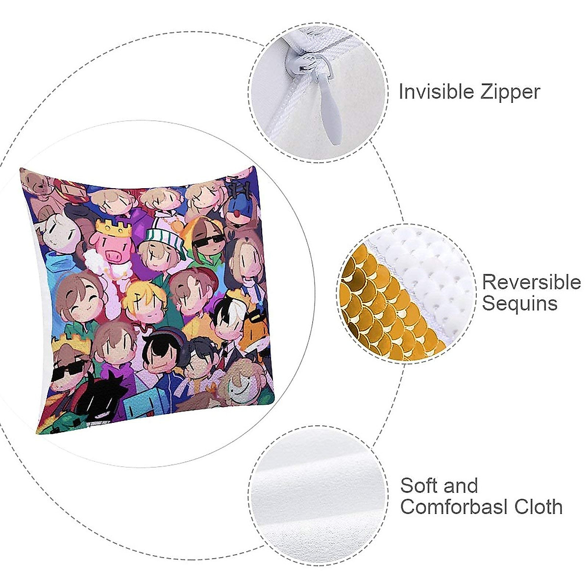 ZDZHWX Flip Sequin Pillow Cases Reversible Sequin Square Cushion Cover for Decor Bedroom Sofa Car 16 x 16 Inches