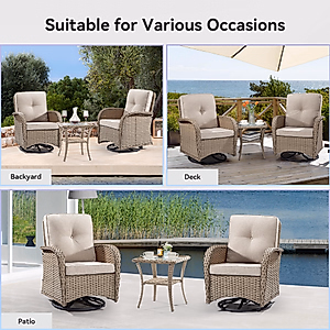 MeetLeisure Patio Swivel Glider Wicker Chairs - Outdoor Swivel Rocking Chairs Set of 4 with 2 Wicker Side Tables, Patio Swivel Rocker Chair 6 Piece Patio Furniture Sets(Natural Color/Beige)