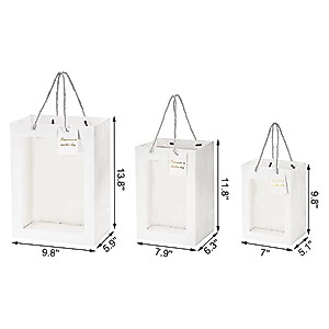 ZENFUN 24 Pack White Gift Bags with Clear Window and Handles, Transparent Bouquet Gift Bags Tote Paper Bags for Gift Packing, Shopping, 9.8'' L x 5.9'' W x 13.8'' H/ 7.9'' L x 6.3'' W x 11.8'' H/ 7'' L x 5.1'' W x 9.8'' H