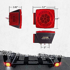 Partsam 12V LED Trailer Light Kit, Halo Glow Submersible Square Tail Lights Kit Left Right Turn Stop Signal for Under 80 Inch Boat Trailer RV Camper Marine Snowmobile (Led Boat Trailer Light kit)
