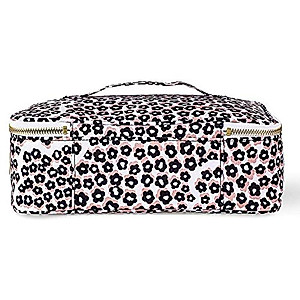 kate spade new york Insulated Lunch Carrier Bag for Women, Travel Makeup Bag, Leopard Floral Toiletry Bag with Double Zipper Close and Top Handle, Flair Flora