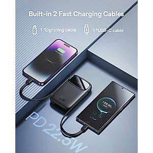 Baseus Portable Charger Power Bank,22.5W 10000mAh Fast Charging Portable Phone Charger with Built in USB-C and iOS Output Cable, LED Display Portable Battery Pack for iPhone iPad Android Samsung