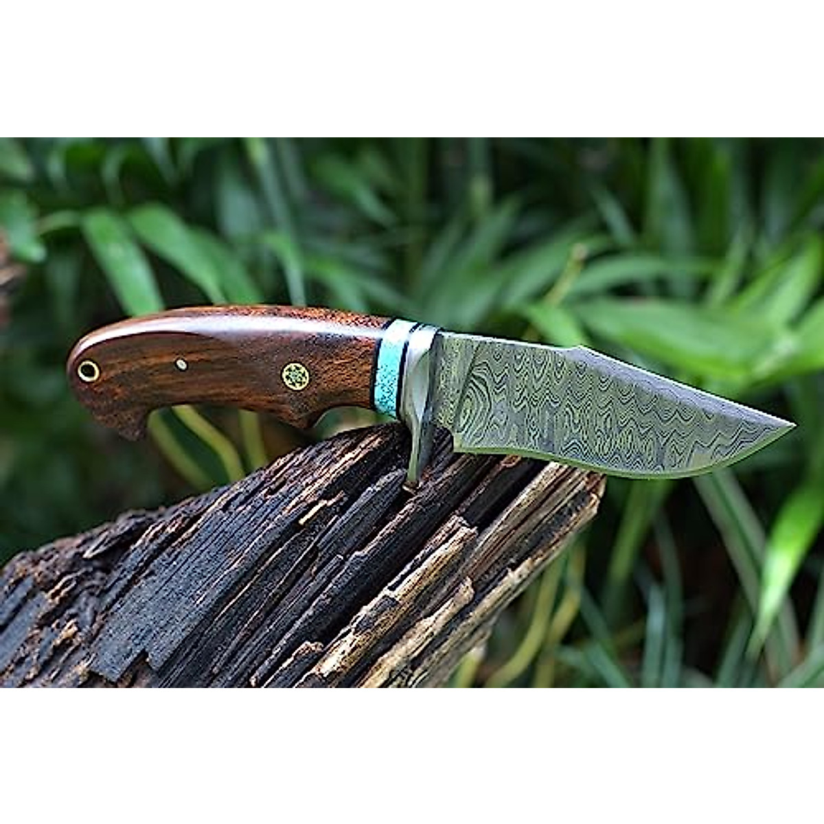 TIGEROUS Handmade Damascus Hunting Knife with Scout Horizontal Carry Leather Sheath Fixed Blade Full Tang for Camping, Hiking, Skinning,Survival (Deer Hunter) (Apo)