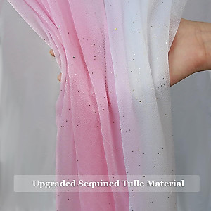 Albassa Table Skirts for Rectangle or Round Tables Pink Tulle TableCloth with 3D Butterfly for Princess Baby Shower Birthday Party Decorations（9ft*H 30in,Pink)