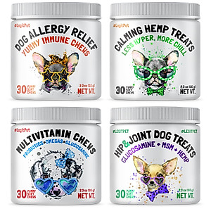 LEGITPET Dog Vitamins & Hip & Joint Supplement & Allergy Relief Chews & Calming Treats Bundle
