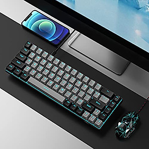 MageGee Portable 60% Mechanical Gaming Keyboard, MK-Box LED Backlit Compact 68 Keys Mini Wired Office Keyboard with Blue Switch for Windows Laptop PC Mac - Grey/Black