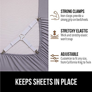 Gorilla Grip Drawer and Shelf Liner and Nonslip Bed Sheet Straps 4 Pack, Shelf Liner Size 20 in x 20 FT Gray, Non Adhesive, Sheet Straps in White, Easy Install, 2 Item Bundle