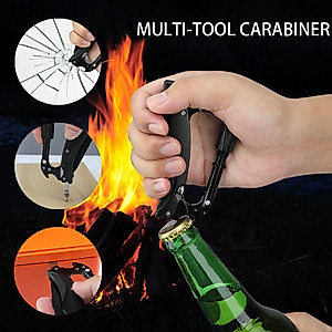 Foxmox Multitool Carabiner with Knife : EDC Carabiners Keychain,LED Flashlight,Glass Breaker and Bottle Opener,Tactical Carabiner Multi-Tools and Outdoor Survival Gear for men