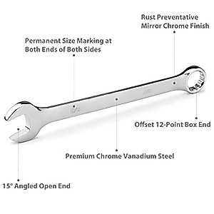 23-Piece Premium SAE and Metric Combination Wrench Set in Roll-up Pouch | Inch Size 1/4 - 3/4” and Metric Size 8 - 19mm | Chrome Vanadium Steel, Mirror Finish, 12-Point Box End and 15° Angled Open End