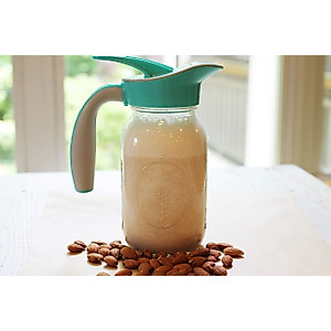 Ergo Spout mason jar traditional styled spout with ergonomic handle for syrup, dressing, gravy, sauce – nonsealing flip top cover (REGULAR MOUTH, Vintage Blue - Teal)