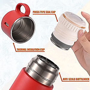 Thermoses Bottle Double Layer Stainless Steel Thermos Vacuum Insulated Sports Water Bottle Coffee Mug with Handle 24h Keeps Hot and Cold Drinks Suitable for Sports Hiking and Cycling (red)