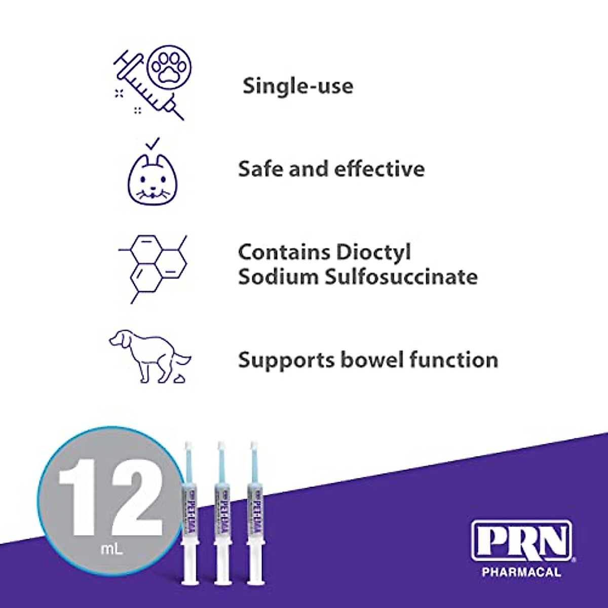 PRN Pharmacal PetEma - Disposable Single Use Enema for Dogs & Cats - Rectally Administered Gel Containing Lubricant, Laxative & Stool Softener - with Glycerin & Sorbic Acid - 12 mL Syringe - 3 Pack