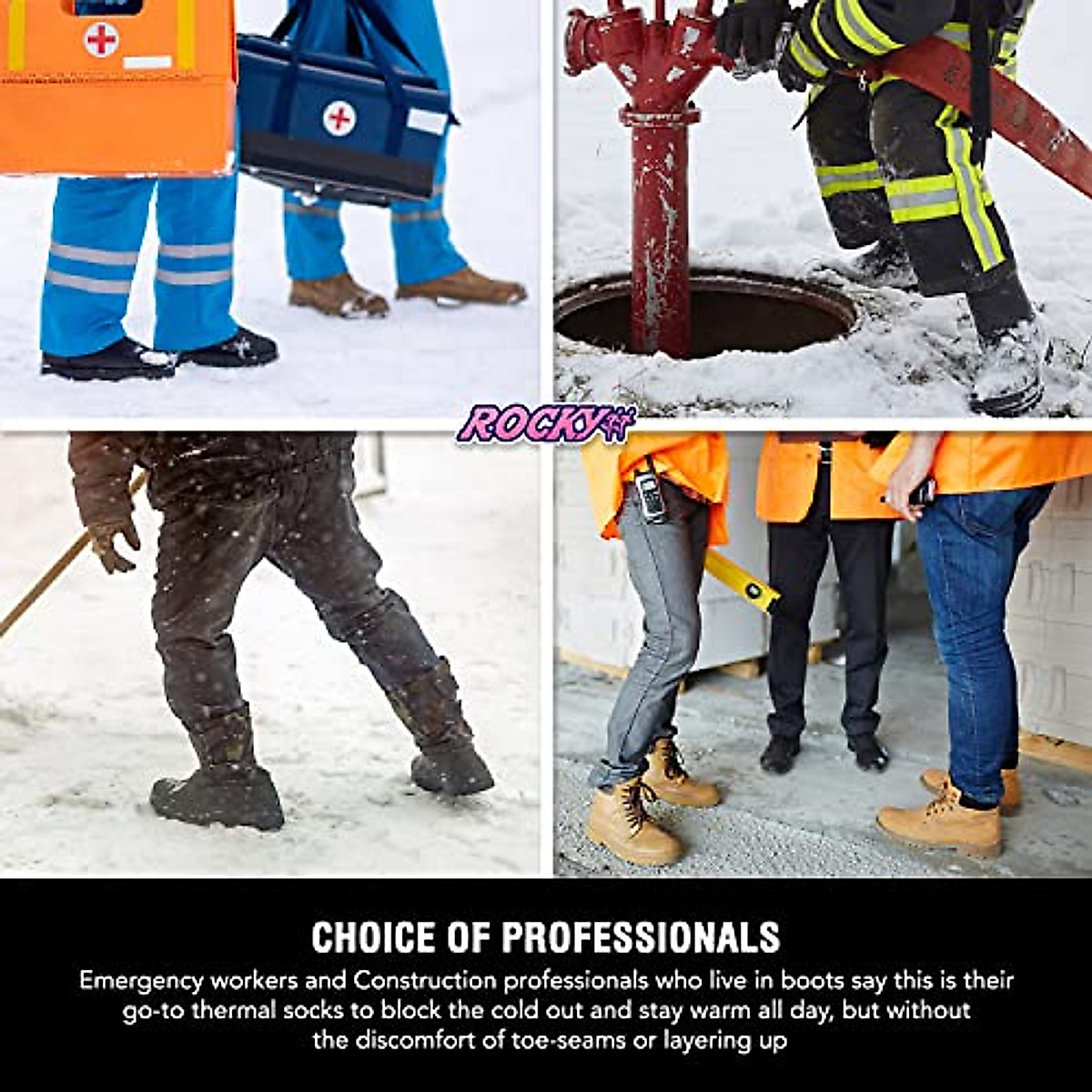 Rocky Cotton Boot Socks For Men & Women (Thermal & Insulated) Warm for Cold Work, Hunting, Fishing (Black - 6 Pack)