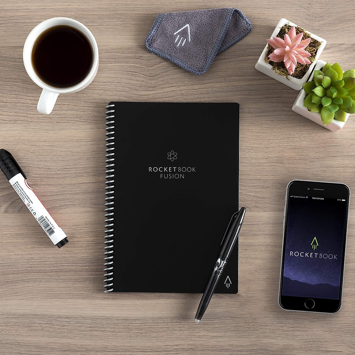 Rocketbook Fusion Reusable Undated Productivity Planner, Executive Size 6x8.8, Camo - Goals, Monthly and Weekly Calendar, Daily To-do List, Lined and Dotted Notes Pages