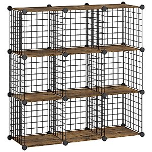HOOBRO Cube Storage Organizer, Wire Cube Storage, 9-Cube Metal Grid Storage Shelf, Modular Cabinet, DIY Cube Bookshelf, for Living Room, Bedroom, Study, Rustic Brown and Black BF09CW01