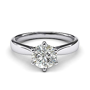 Pure 10k white gold 2.0 CT Classic 6-Prong Solitaire Simulated Diamond Engagement Ring Promise Bridal Wedding Ring (5.5)