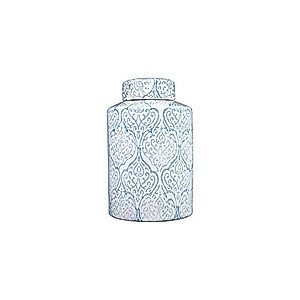 Creative Co-Op Decorative Ceramic Ginger Jar with Lid, Blue and White Large