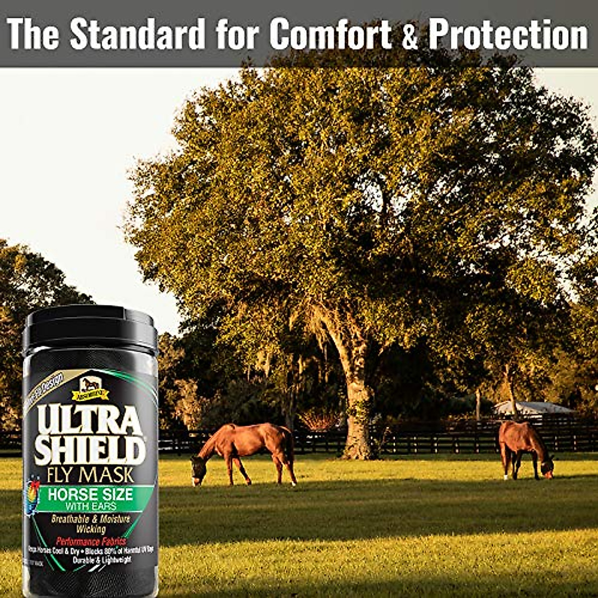 Absorbine UltraShield Equine Fly Mask, UV Protection, Horse Size with Ears