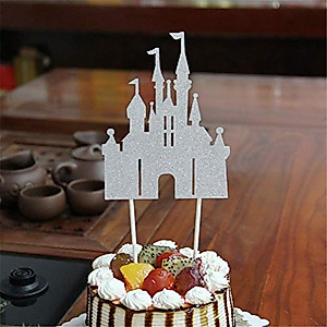Flairs New York Happy Birthday Decorations Cake Toppers Party Props (Pack of 1 Cake Topper, Silver Glitter Princess Castle)
