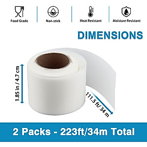 Cake Pan Liner Roll Pack of 2, P&P CHEF 1.85in x 111.5ft Baking Parchment Paper, Nonstick White Side Liner for Round Square Oval Rectangular Bakeware, Food Safety & Heavy Duty, Oil & Water Proof