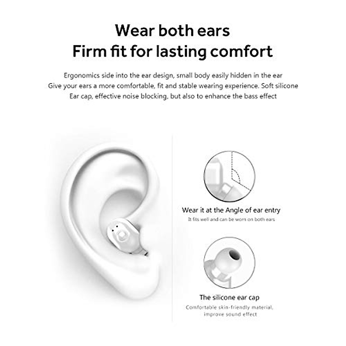 AIYIBEN Wireless Earphones, Wireless Sports Bluetooth Earphone Mini Earbud with Noise Cancelling for iPhone X/8/7/6s Plus Samsung Galaxy S8, S8 Plus (White)