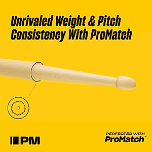 ProMark Drum Sticks - Classic Forward 2B Drumsticks - Drum Sticks Set - Oval Wood Tip for Dark, Warm Tone - Hickory Drum Sticks - Consistent Weight and Pitch - 4 Pairs