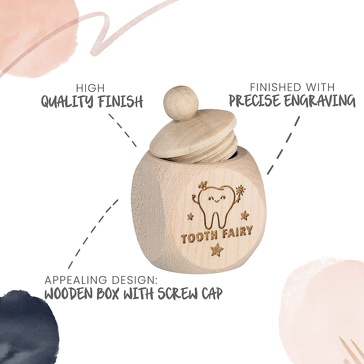 Spruchreif | Tooth Fairy Box for Boy and Girls | First tooth box | Wooden keepsake box | Children's tooth box | Baby Girl and Boy