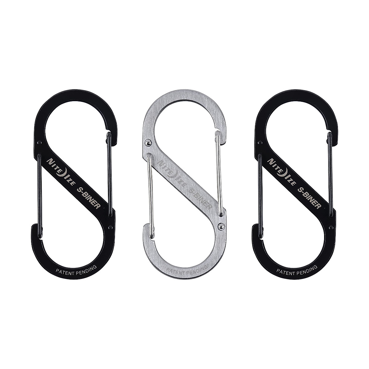 Nite Ize S-Biner Stainless Steel Dual Carabiner - Multi Purpose Dual Carabiner Clip - Great for Camping Supplies & Hiking Essentials - Secure Key Holder - Size 4, Black/Stainless Steel (3 Pack)