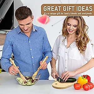 7 Pcs Heart Wood Cutting Board and Spoons Kitchen Utensils Set Include 3 Pcs Cutting Board and 4 Pcs Bamboo Spoons for Valentine's Day Gifts Charcuterie Stirring