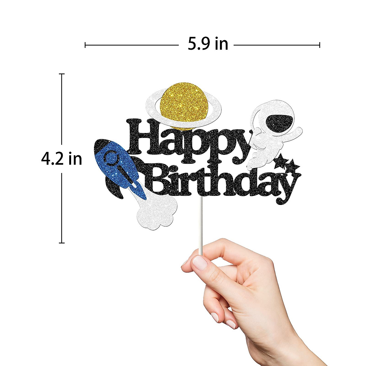 Ambishi Happy Birthday Cake Topper - Space Themed Birthday Party Decoration Supplies - Astronaut, Rocket, Planet Sign Cake Decor for Kids Boys Girls Birthday Party