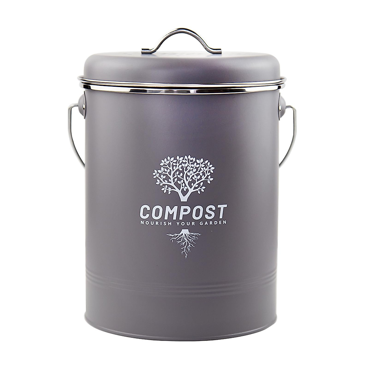 Holismo Kitchen Countertop Compost Bin, Odor Resistant Indoor Compost Bin with Lid and Charcoal Filter, Rust Resistant Coated Compost Bucket, Compost Container, Gray