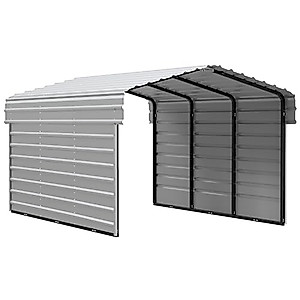 Arrow Carports Galvanized Steel Carport, with 2-Sided Enclosure, Compact Car Metal Carport Kit, 10' x 15' x 7', Eggshell
