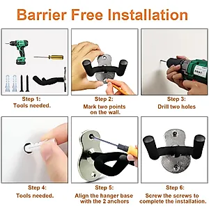 Depointer DEPOINTER Guitar Wall Mount Hanger 3-Pack,Metal Guitar Hanger, Guitar Bracket with Protective Sponge, Guitar Holder Stand Suitable for Bass/Guitar/Banjo/Ukulele- Silver