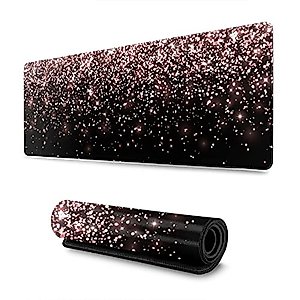 Rose Gold Glitter Black Gaming Mouse Pad Large XL Long Extended Pads Big Mousepad Keyboard Mouse Mat Desk Pad Home Office Decor Accessories for Computer Pc Laptop