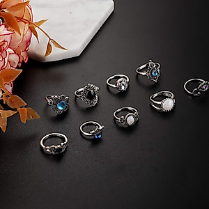 LOYALLOOK 132PCS Bohemia Knuckle Ring Set Women Hollow Silver Fashion Finger Rings Vintage Stackable Knuckle Midi Rings Set, Boho