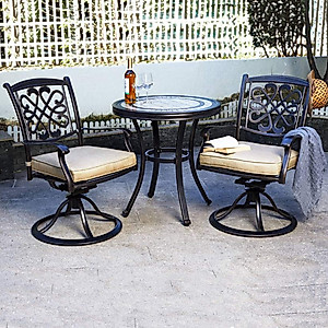 DALI 3 Piece Bistro Set, Handmade Contemporary Round Table Patio Glider Chairs Garden Backyard Outdoor Furniture