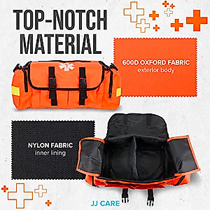 JJ CARE Trauma Bag 250PCS First Responder Kit, EMT Bag with Padded Strap, Reflective Medical Bag Fully Stocked, Multiple Pockets EMS EMT Bags Fully Stocked, First Aid Trauma Bags Fully Stocked