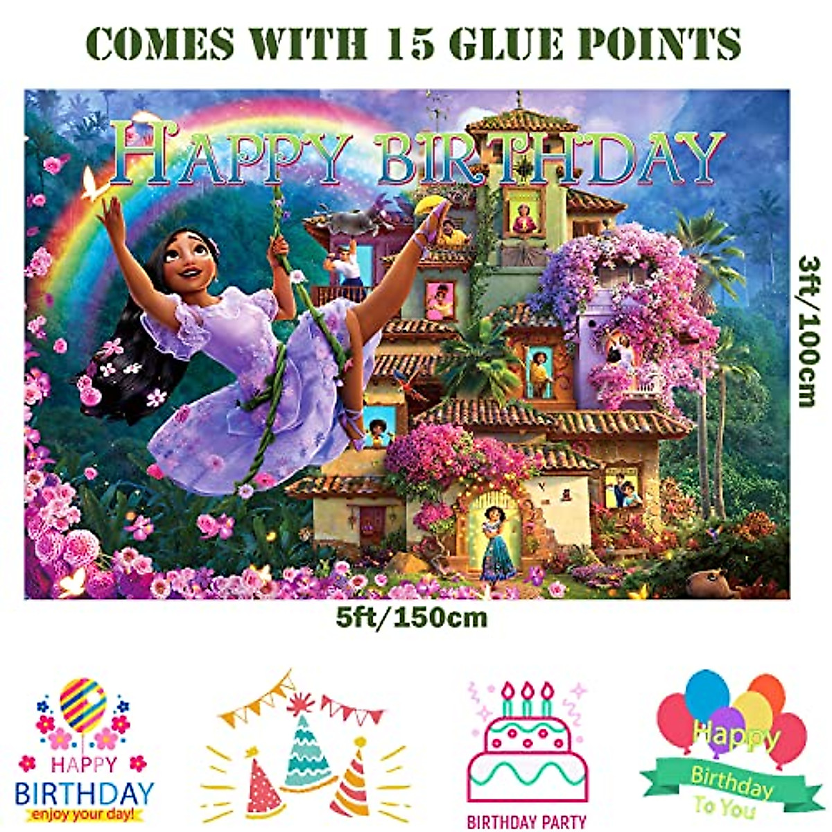 Encanto Birthday Party Supplies, Movie Encanto Backdrop for Room Decor and Boys Girls Birthday Party Decorations (5×3 Ft)