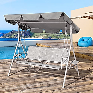 GOLDSUN 3 Person Outdoor Weather Resistant Patio Glider Swing Hammock Chair w/Utility Tray & Sunshade Canopy for Patio, Garden, Deck, or Pool, Gray