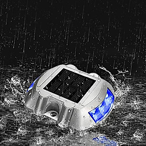 JIGUOOR Solar Deck Lights LED Driveway Lights Solar Powered Dock Light Outdoor IP68 Waterproof Road Markers for Step Sidewalk Stair Boat Garden Ground Pathway Yard (Blue, 6 Pack)