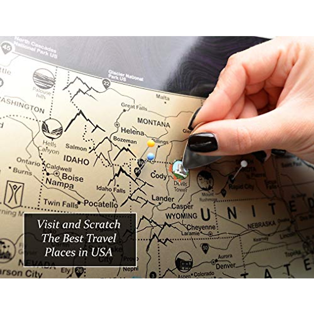 Scratch off map USA with List of TOP sport venues Bucketlist USA National Parks 16x24 Travel map, Premium gift, US map, United states Scratch off map wall poster Push pin map Usa