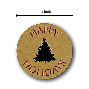 Happy Holidays Tree Stickers 1 inch Round Tag Label Christmas Sealing Sticker for Bakery Candy Biscuits Treats Gift Box, 500 Pcs in Total